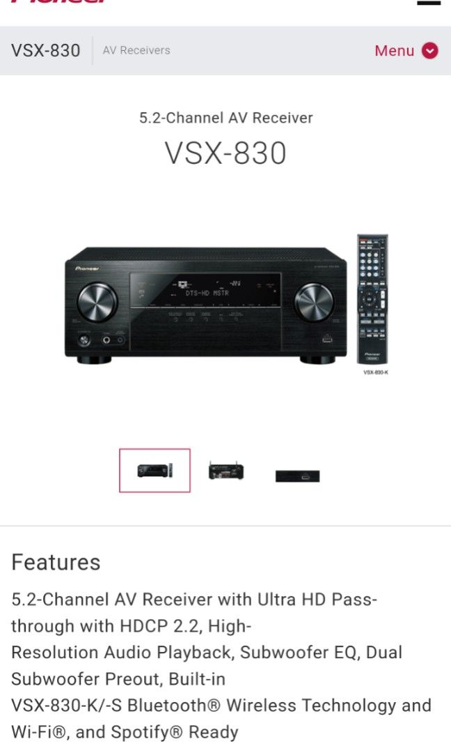 Pioneer VSX 830 AV receiver, Audio, Soundbars, Speakers & Amplifiers on ...
