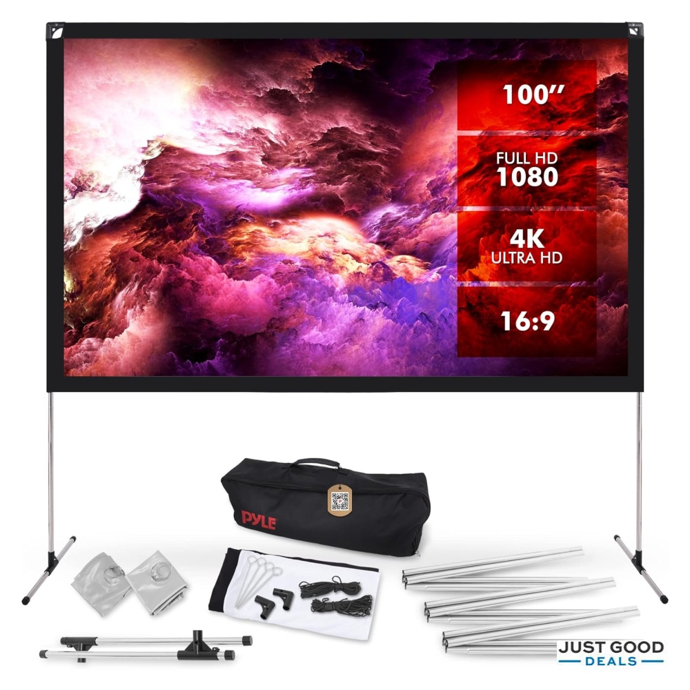 Pyle Projector Screen with Stand - 100" 16:9 HD 4K Portable Lightweight ...