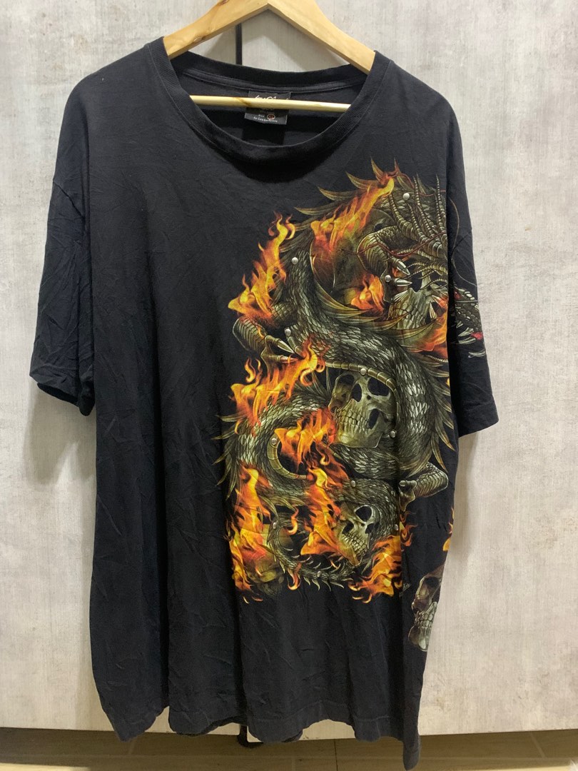 ROCK CHANG GLOW IN THE DARK DRAGON AND SKULL SHIRT, Men's Fashion, Tops ...