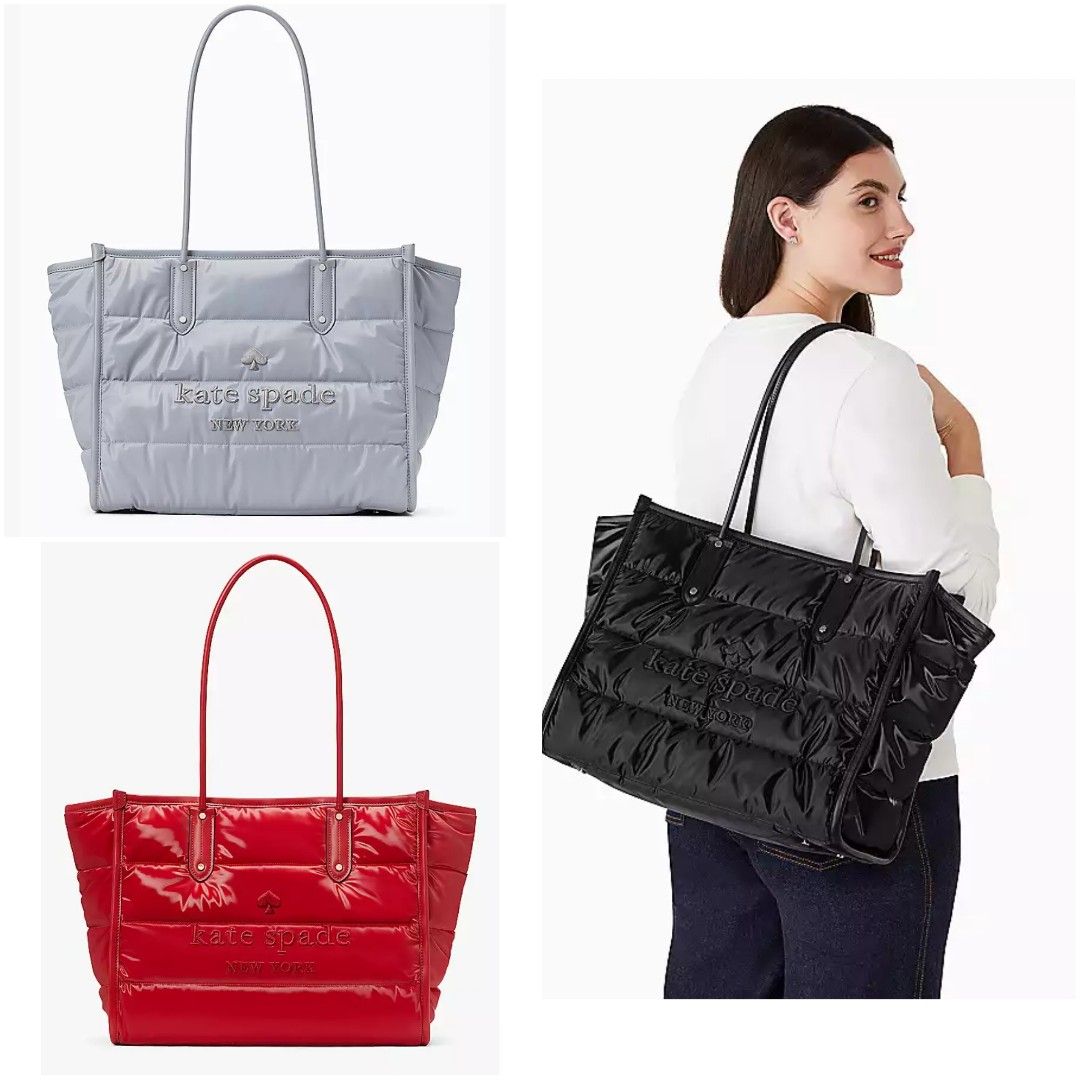 SALES (Ends 30 Nov Noon) Kate Spade Ella Puffy Extra Large Tote Brushed Steel/ Black/Candied ...
