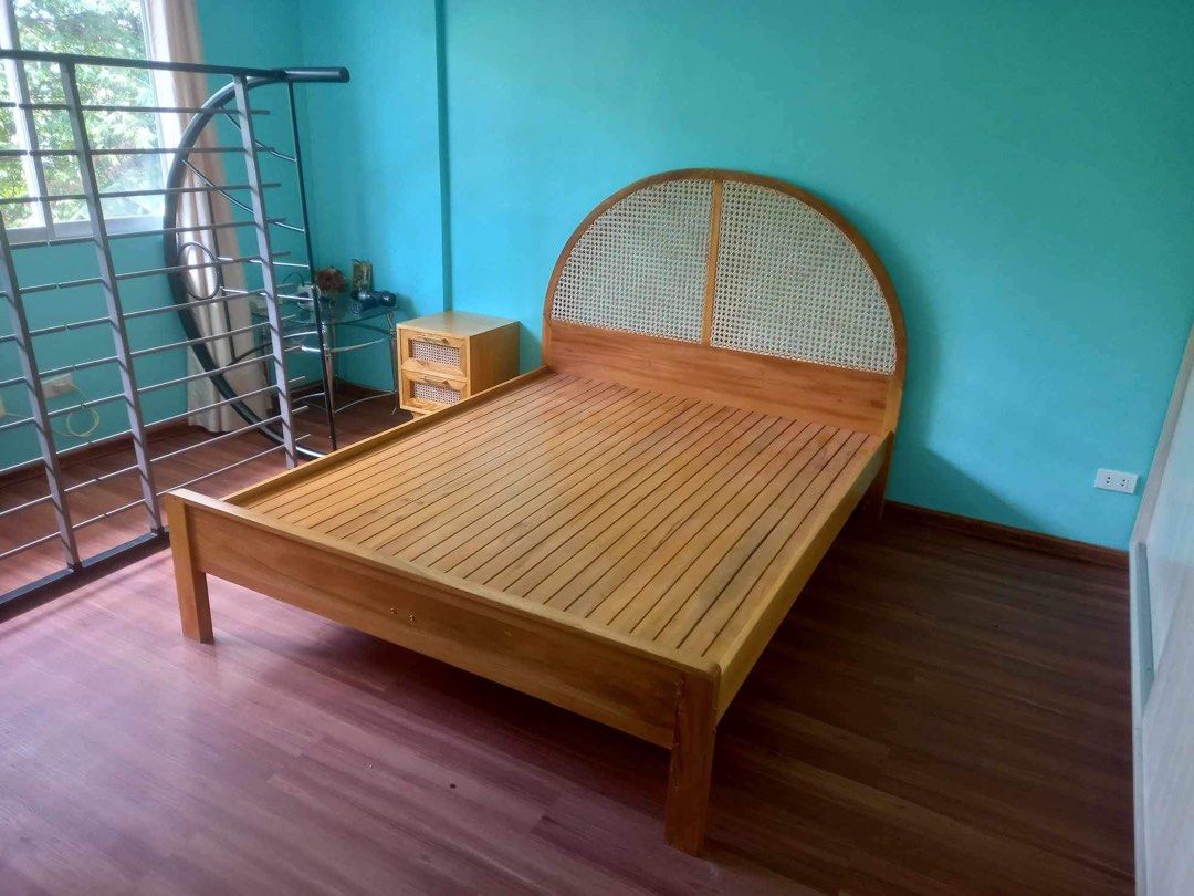 QUEEN SIZE BED FRAME SOLID MAHOGANY WOOD WITH SOLIHIYA HEADBOARD ...