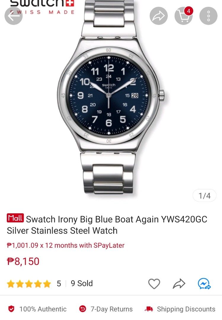 Swatch blue boat swiss made quartz watch, Men's Fashion, Watches ...
