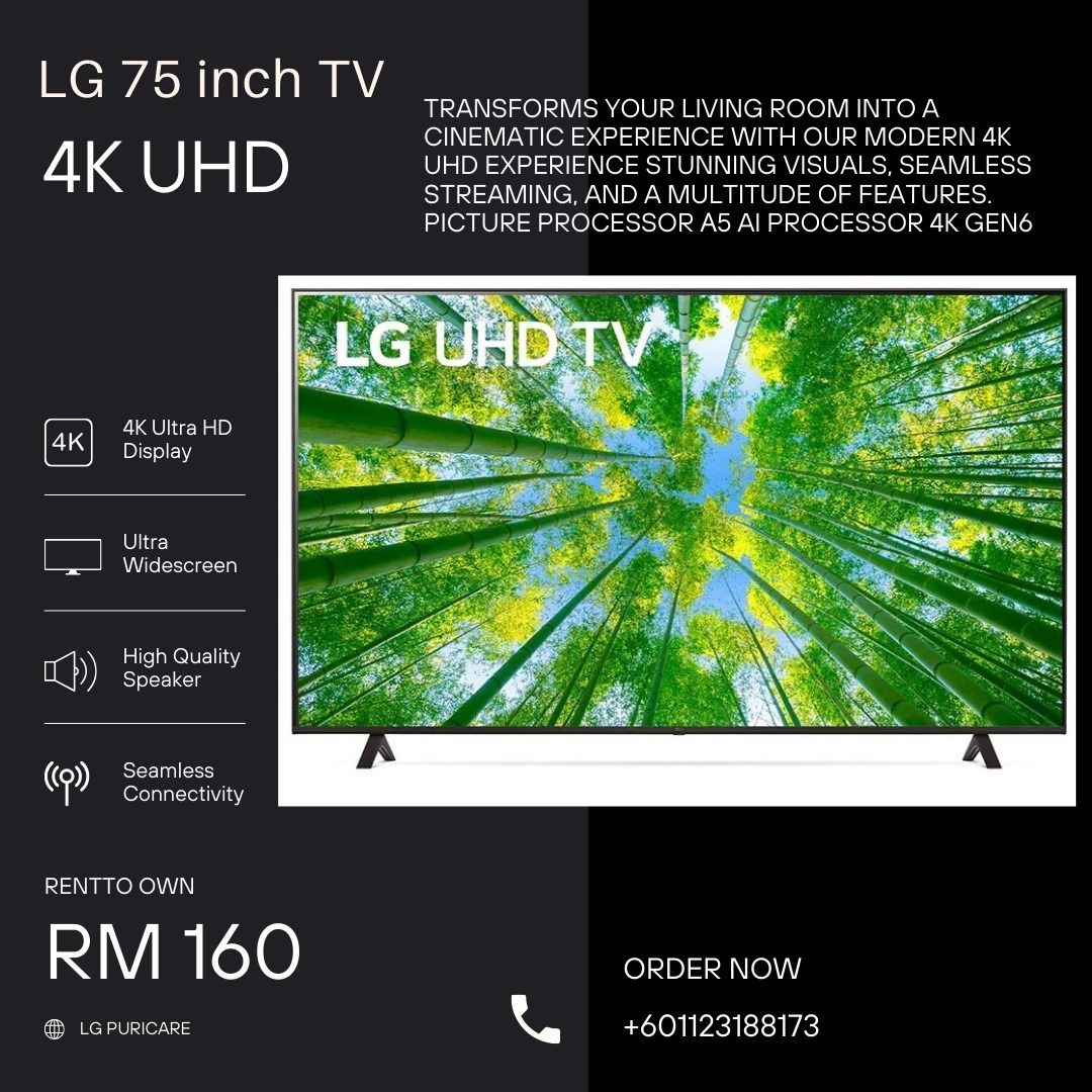 TV LG 75 INCH 4K UHD RENTAL RM 160, Furniture & Home Living, Home Decor ...