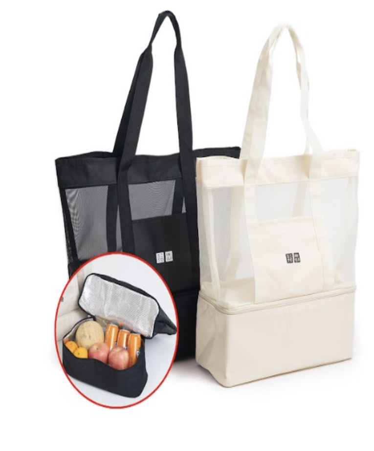 Uniqlo Tote Bag with Cooler Compartment - BLACK, Women's Fashion, Bags ...