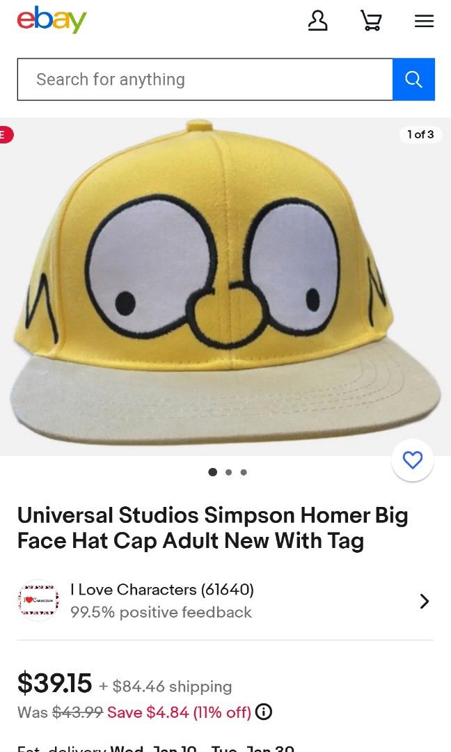 UNIVERSAL STUDIO SIMPSON BIG HOMER FACE FITTED HAT S-M, Men's Fashion ...
