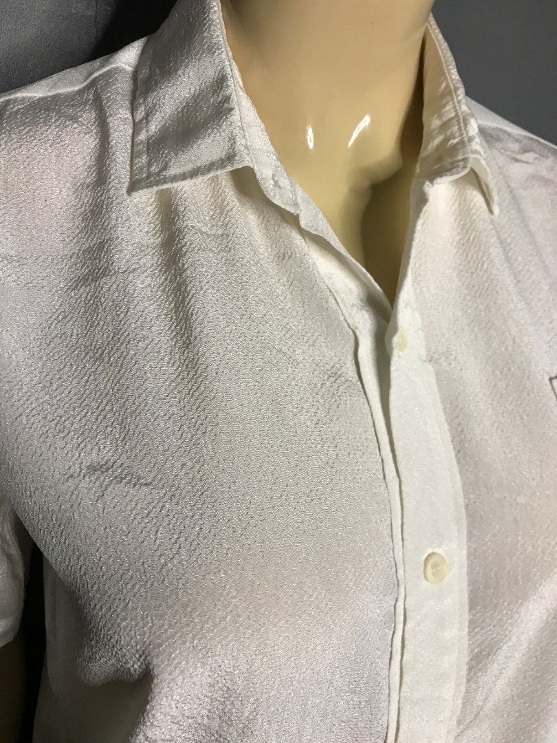 White Plain Texture Polo Blouse, Women's Fashion, Tops, Blouses on ...