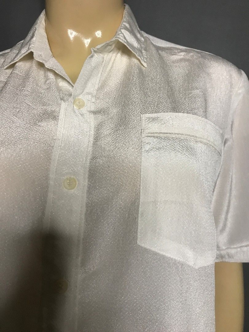 White Plain Texture Polo Blouse, Women's Fashion, Tops, Blouses on ...