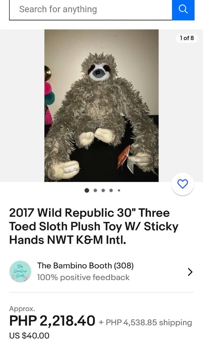 WILD REPUBLIC REALISTIC BIG SIZE HANGING SLOTH PLUSH(VELCRO HANDS ...