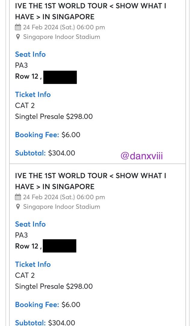 [BELOW COST] CAT 2 IVE Singapore Concert Tickets x4, Tickets & Vouchers, Event Tickets on Carousell