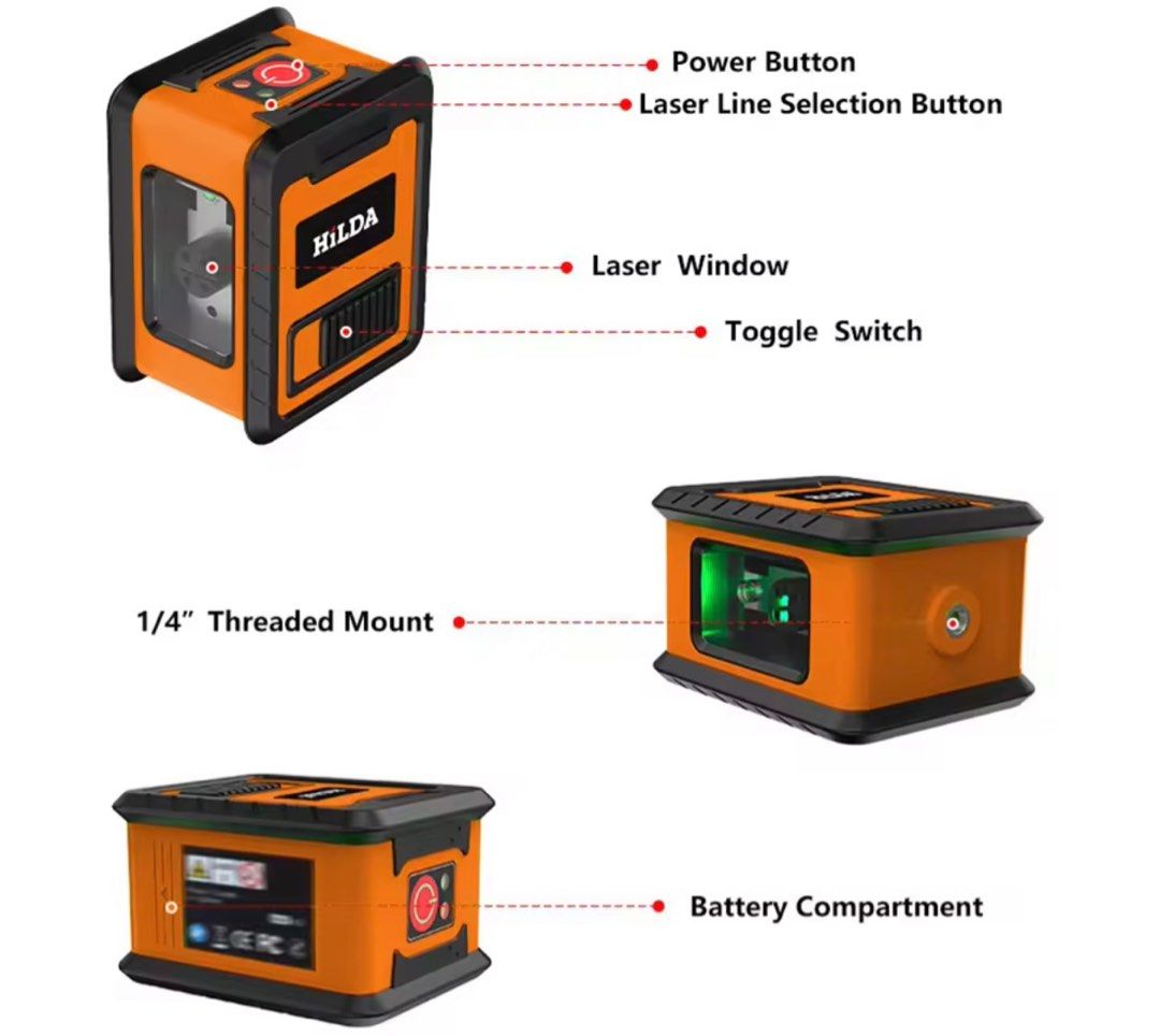2 Line Level Tool Professional Green Light Line Projecretion Goniometer ...