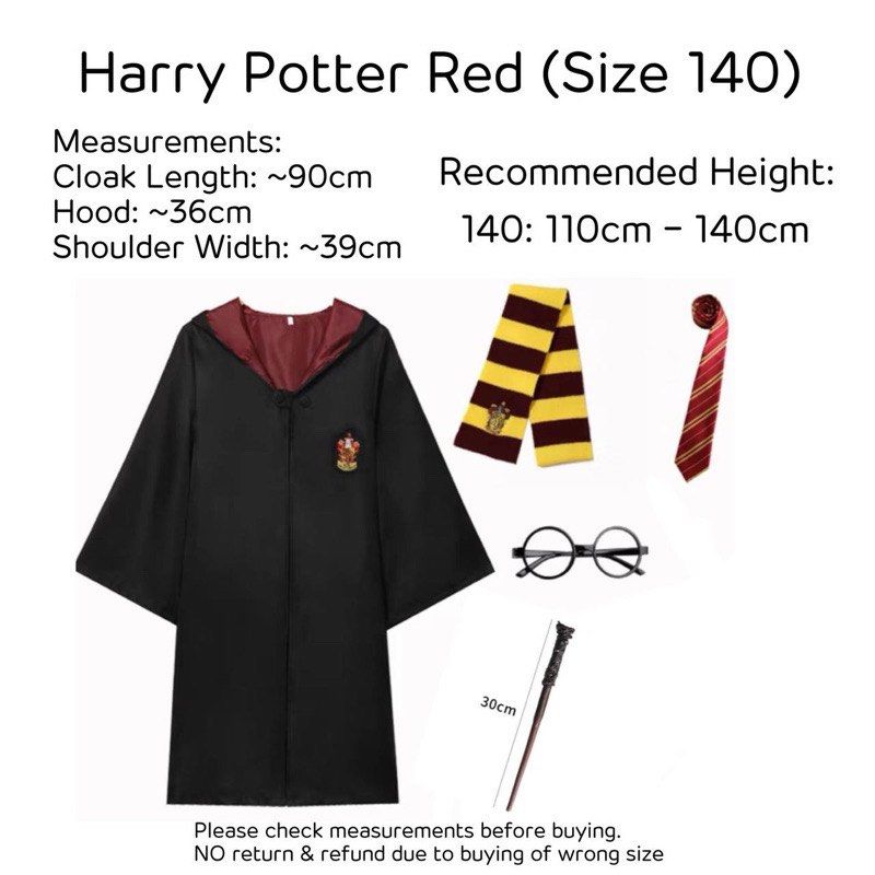 [Avail] Kids/ Adults Harry Potter Gryffindor Cloak Set (w Wand, Tie ...