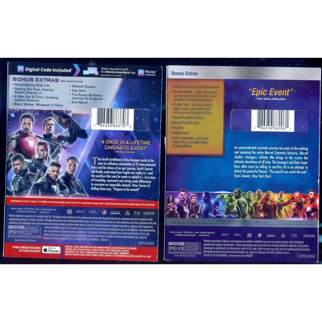 Avengers Infinity War + Endgame [ Blu-Ray ], Hobbies & Toys, Music ...