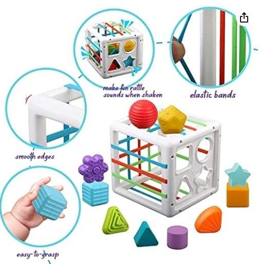 Baby Sensory Shape Sorter Blocks Toy - Activity Center Cube Bin ...