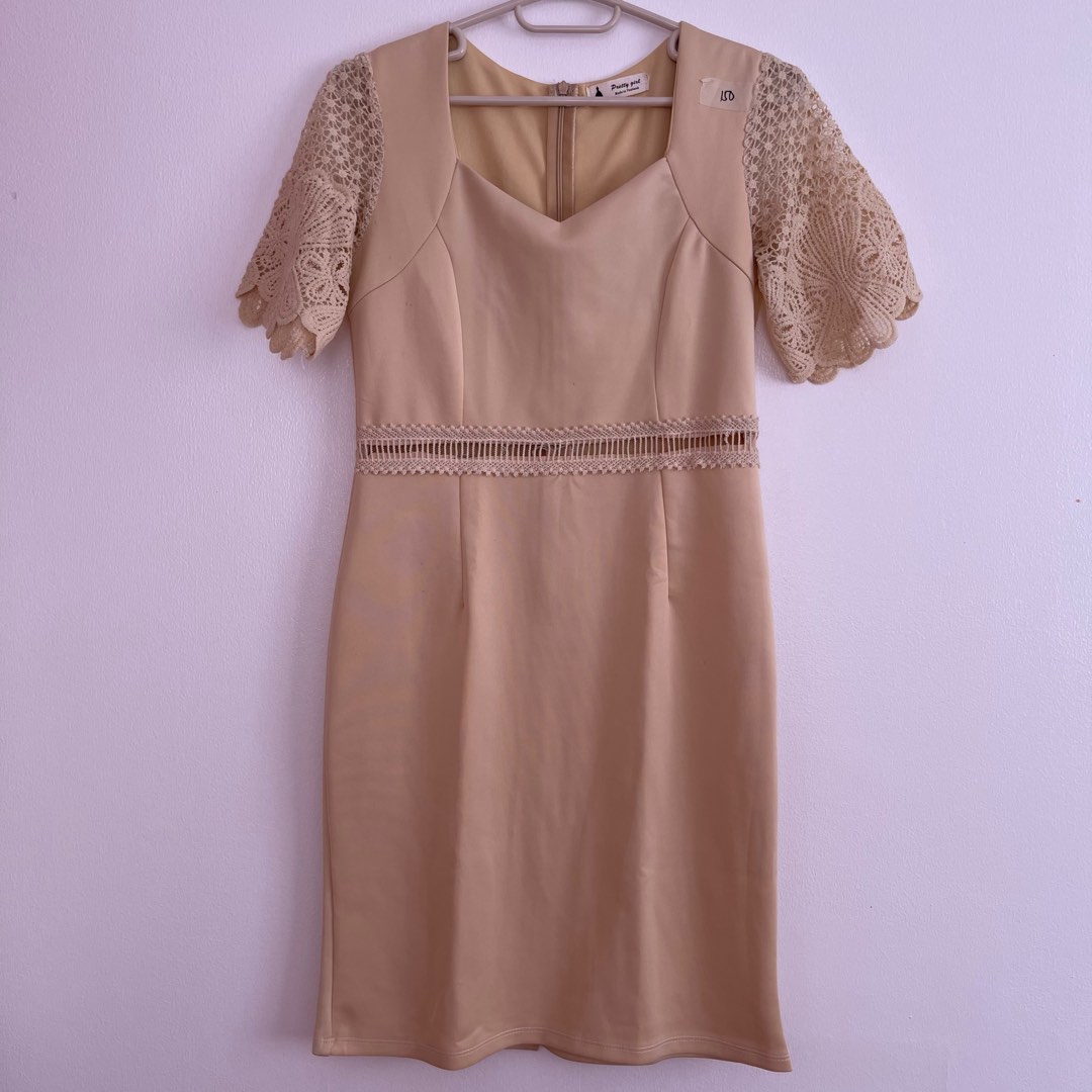 Beige Formal Dress, Women's Fashion, Dresses & Sets, Dresses on Carousell