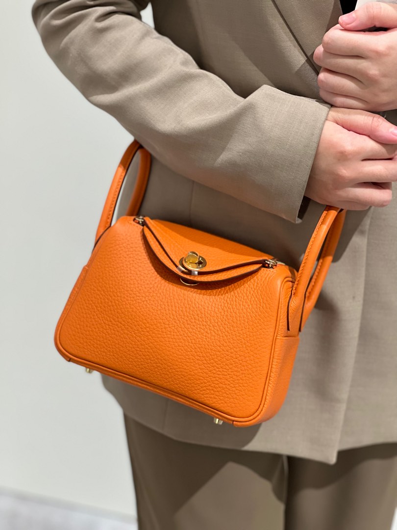 Brand New Hermes Mini Lindy in Orange Clemence with GHW, Luxury, Bags ...