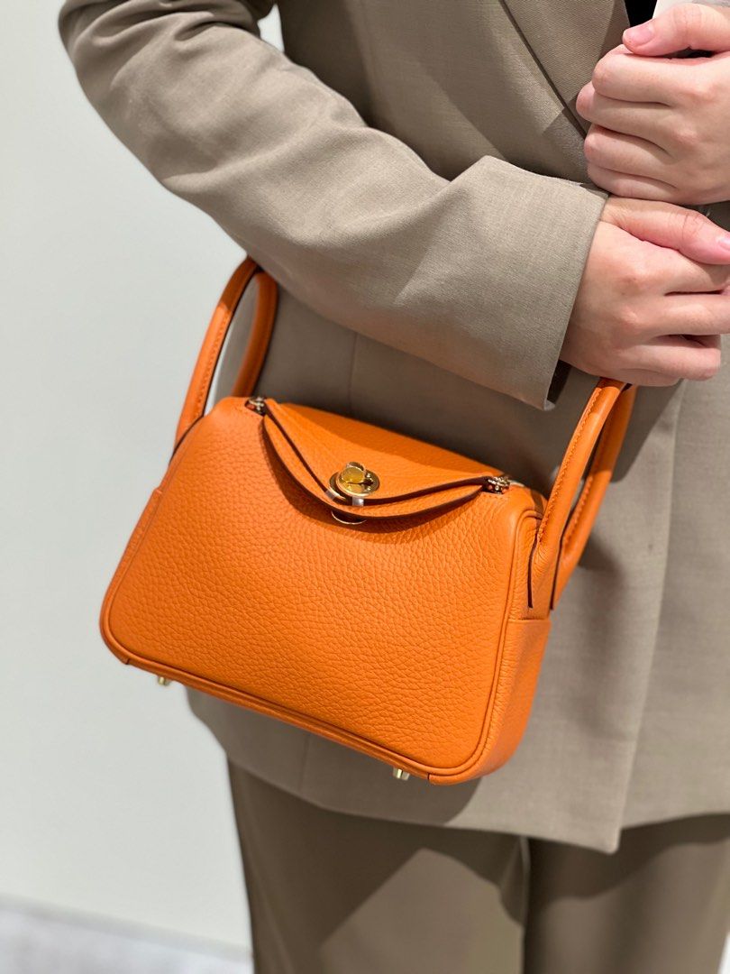 Brand New Hermes Mini Lindy in Orange Clemence with GHW, Luxury, Bags ...