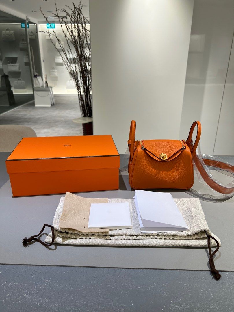 Brand New Hermes Mini Lindy in Orange Clemence with GHW, Luxury, Bags ...