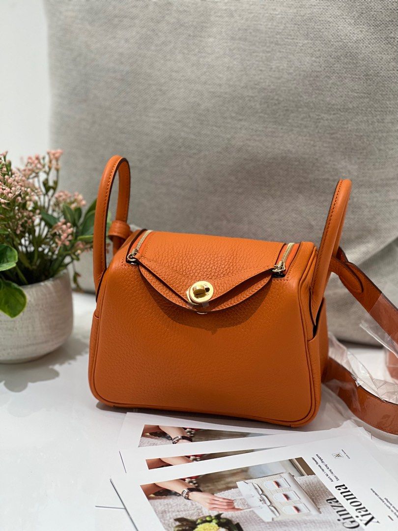 Brand New Hermes Mini Lindy in Orange Clemence with GHW, Luxury, Bags ...