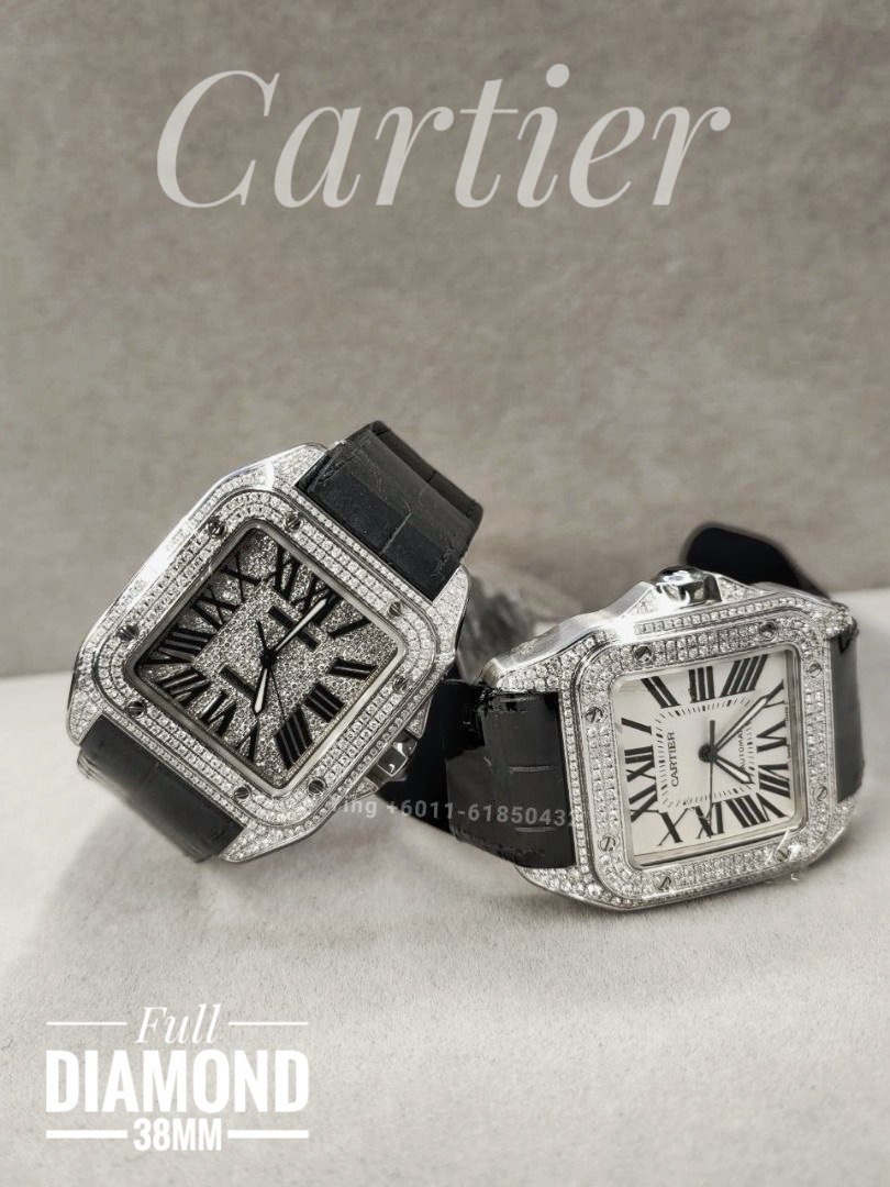 Cartier Santos 100 2565 unisex 38mm full ori diamond full set ( 2008 year), Luxury, Watches on ...
