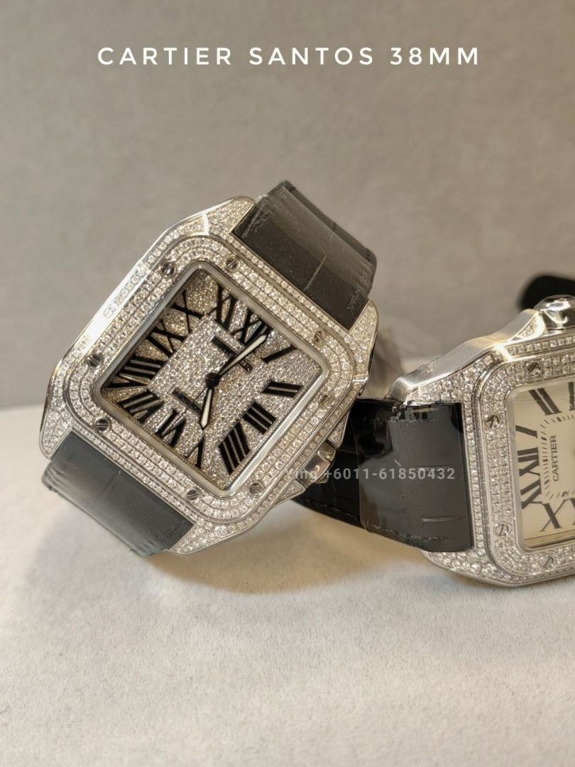 Cartier Santos 100 2565 unisex 38mm full ori diamond full set ( 2008 year), Luxury, Watches on ...