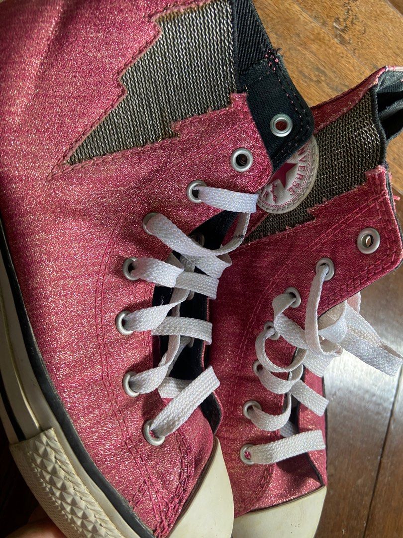 Converse All Star Pink Glitter Lightning Bolt Sz 5 Girls Shoes Chuck ...