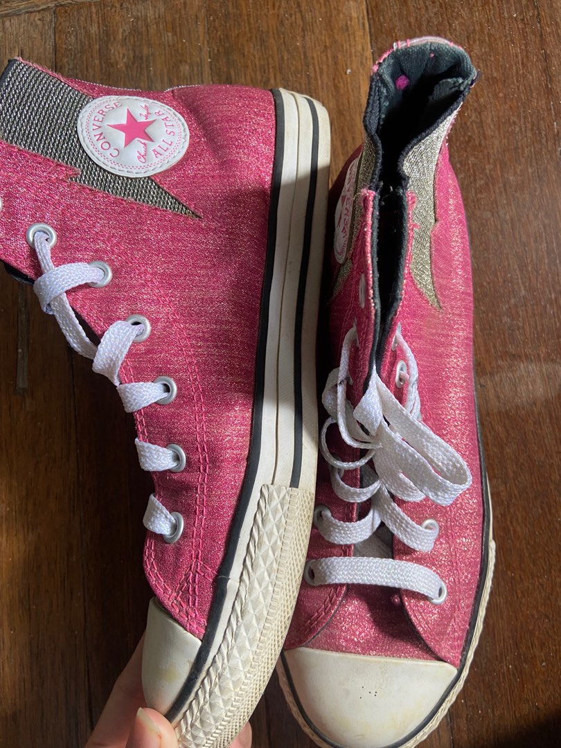 Converse All Star Pink Glitter Lightning Bolt Sz 5 Girls Shoes Chuck ...