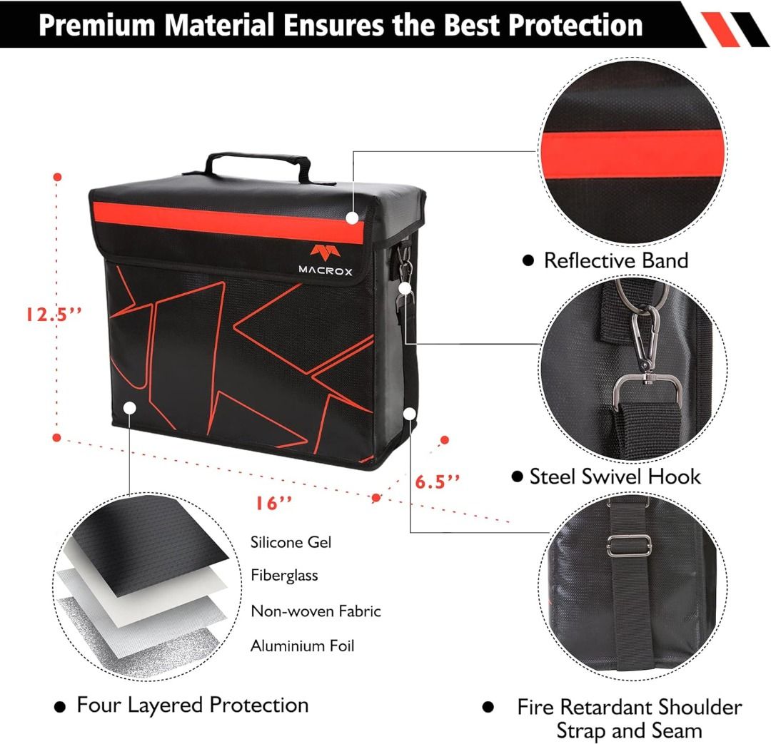 FLAYPAL Fireproof and Waterproof Document Bag with Lock and Interior ...