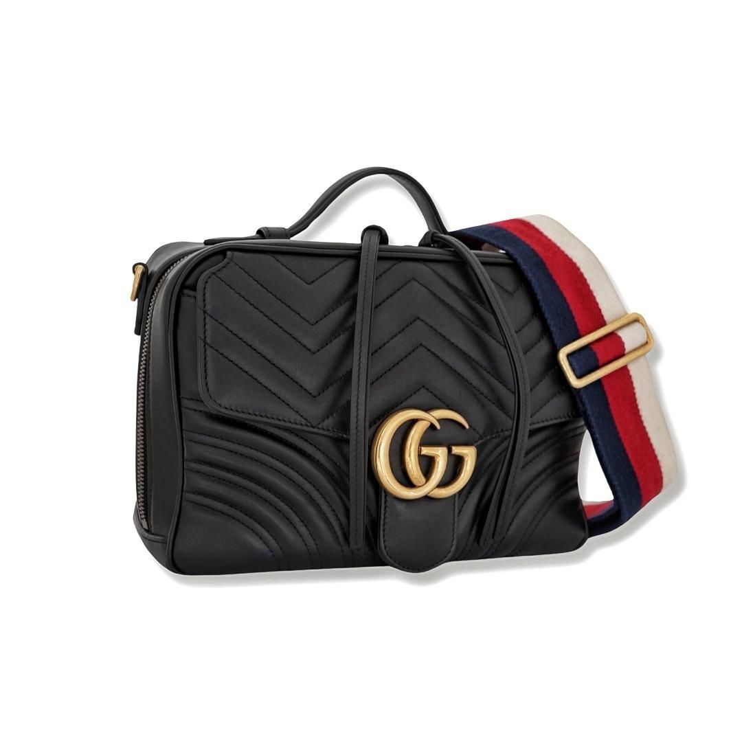 GUCCI Marmont Zip Top Handle Black Gold Hardware 2021 (25x9x18) comes ...