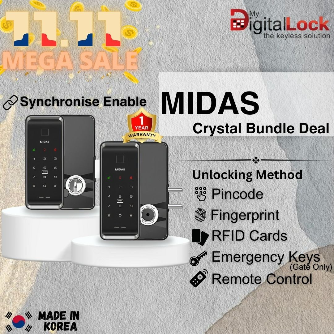 [HDB / BTO Digital Door Lock] Midas Crystal Door Lock + Midas Crystal Dual Fingerprint Gate Lock ...