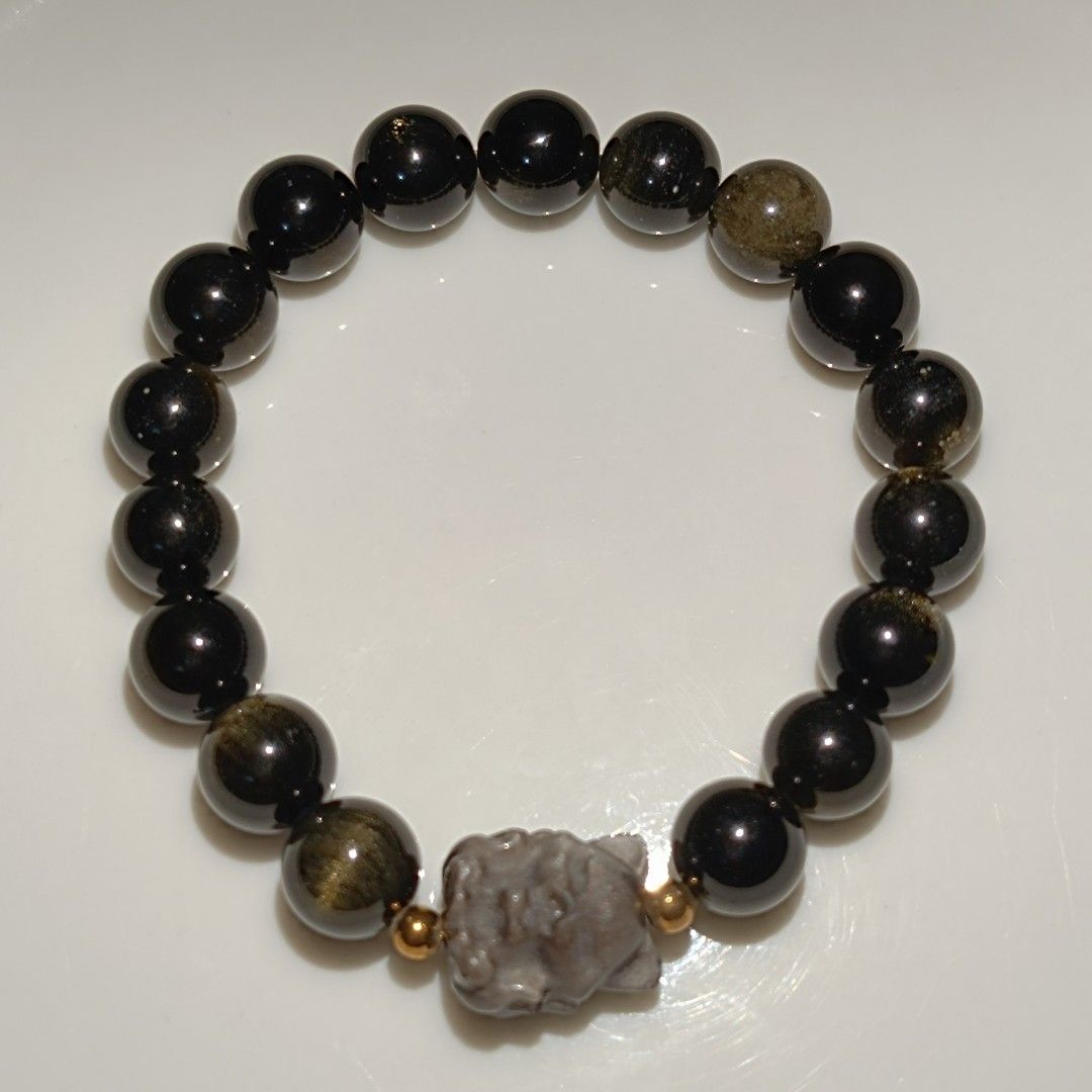 HQ GOLDEN OBSIDIAN WITH SILVER OBSIDIAN 9 TAILED FOX CHARM NATURAL ...