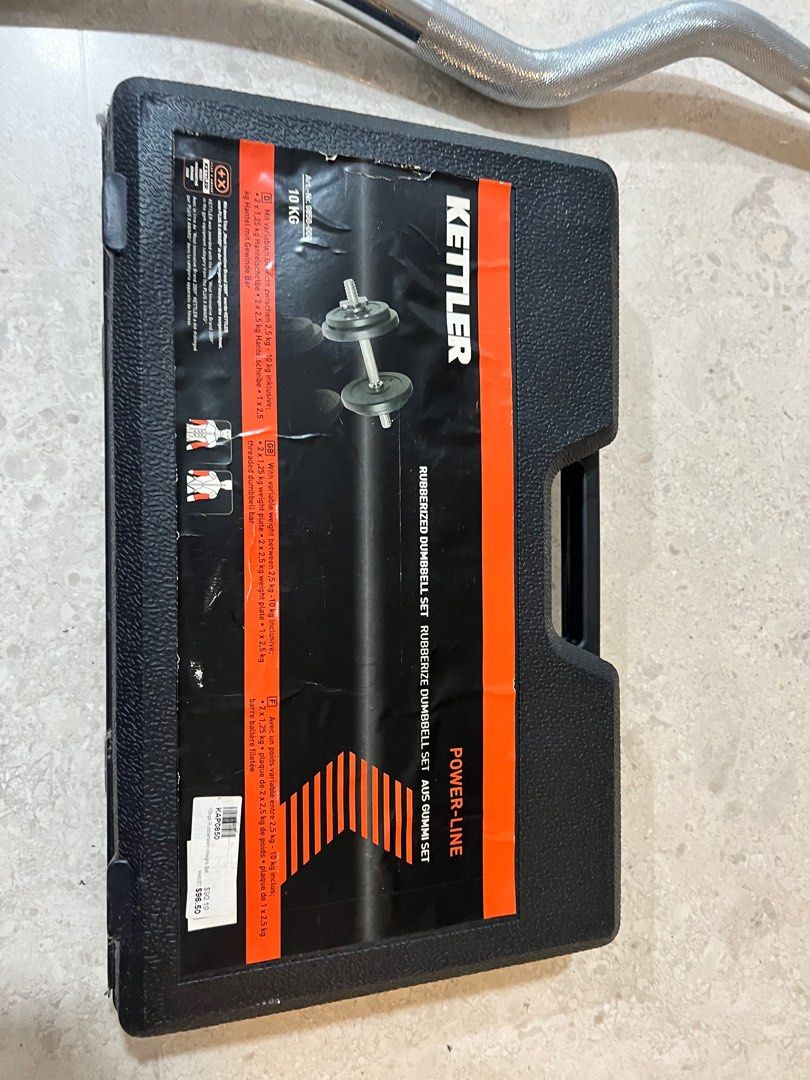 Kettler 10kg dumb bell set curved bar bell, Sports Equipment, Exercise ...