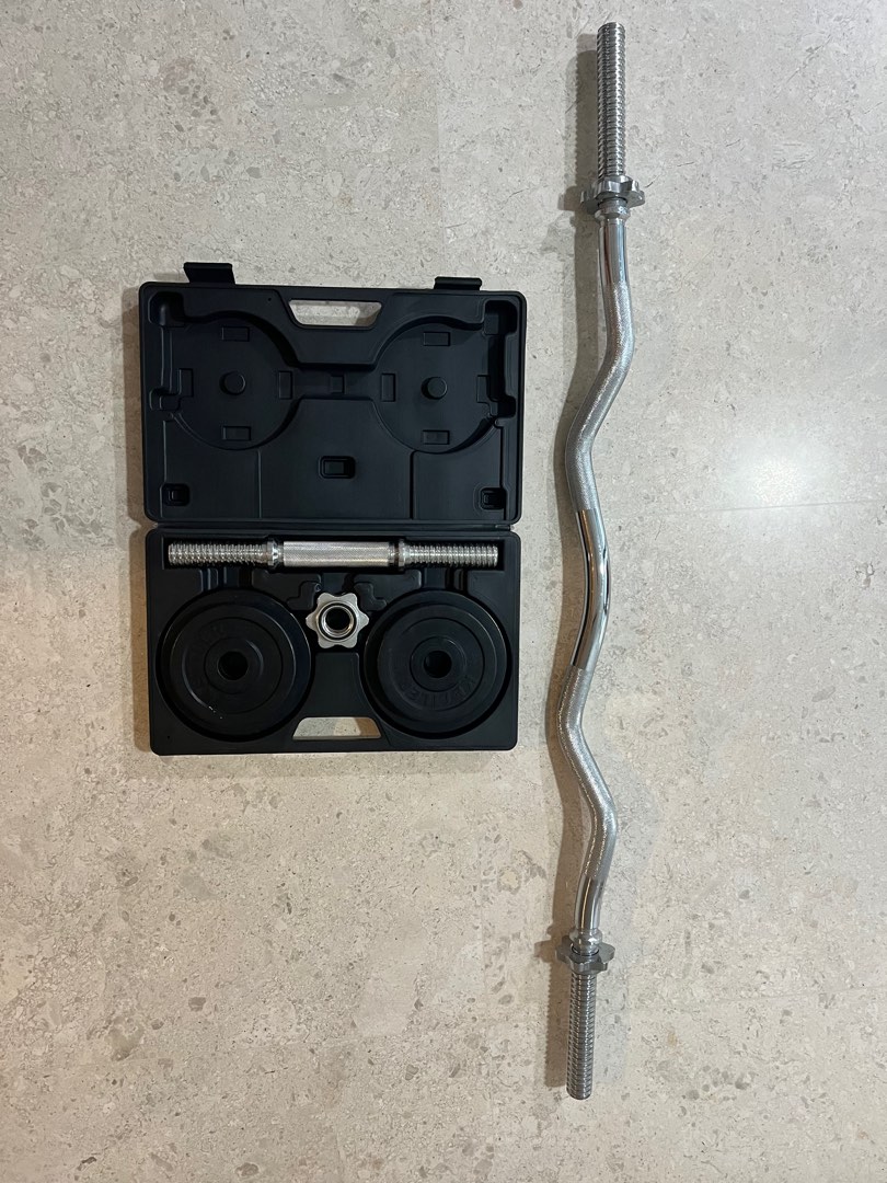 Kettler 10kg dumb bell set curved bar bell, Sports Equipment, Exercise ...