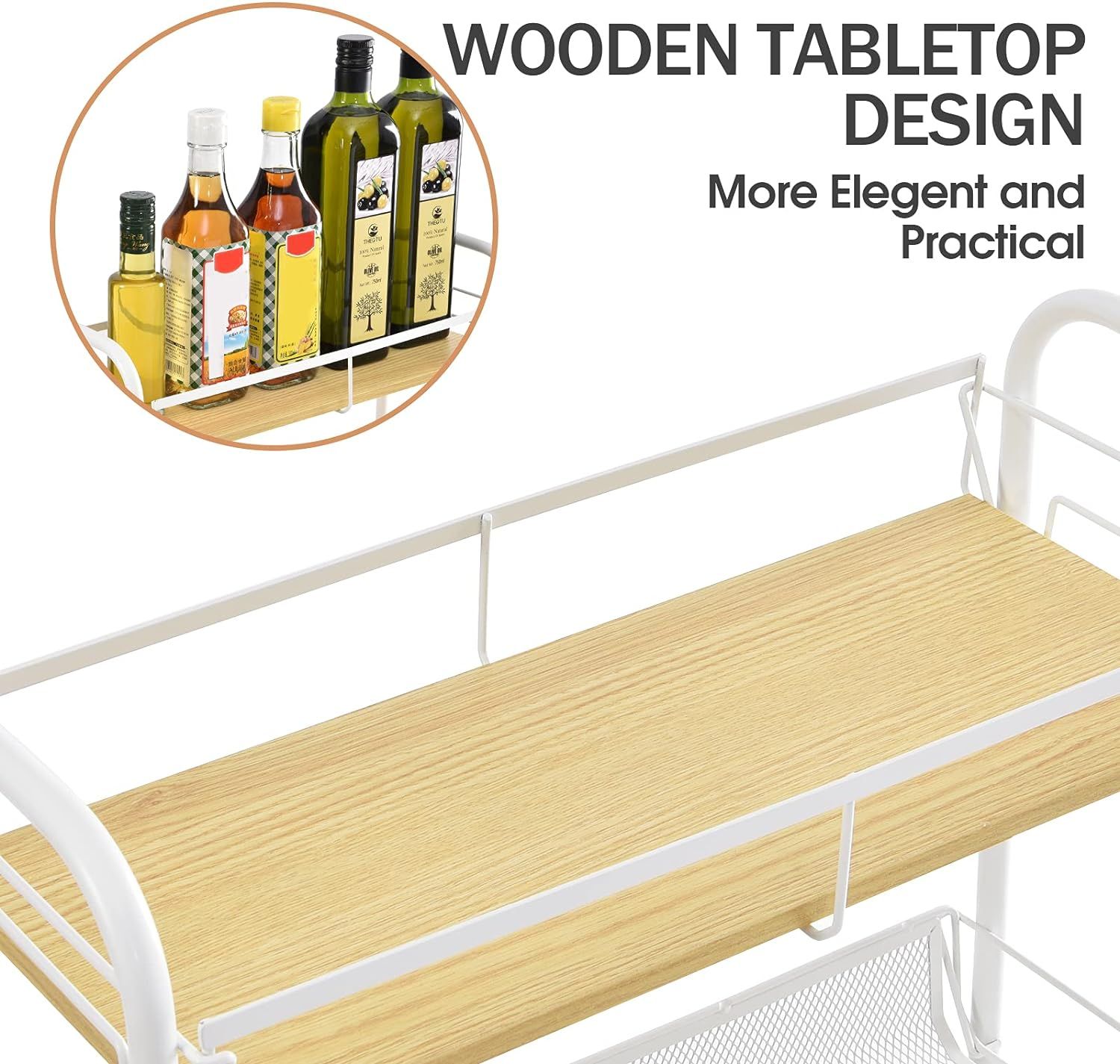 KINGRACK 4-Tier Slim Rolling Storage Cart with Wooden Tabletop,Skinny ...