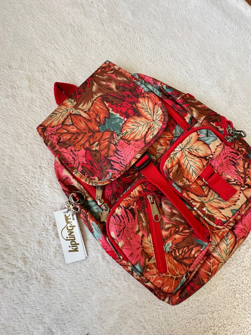 [Kipling] Red & Orange Leaves Backpack, Women's Fashion, Bags & Wallets ...