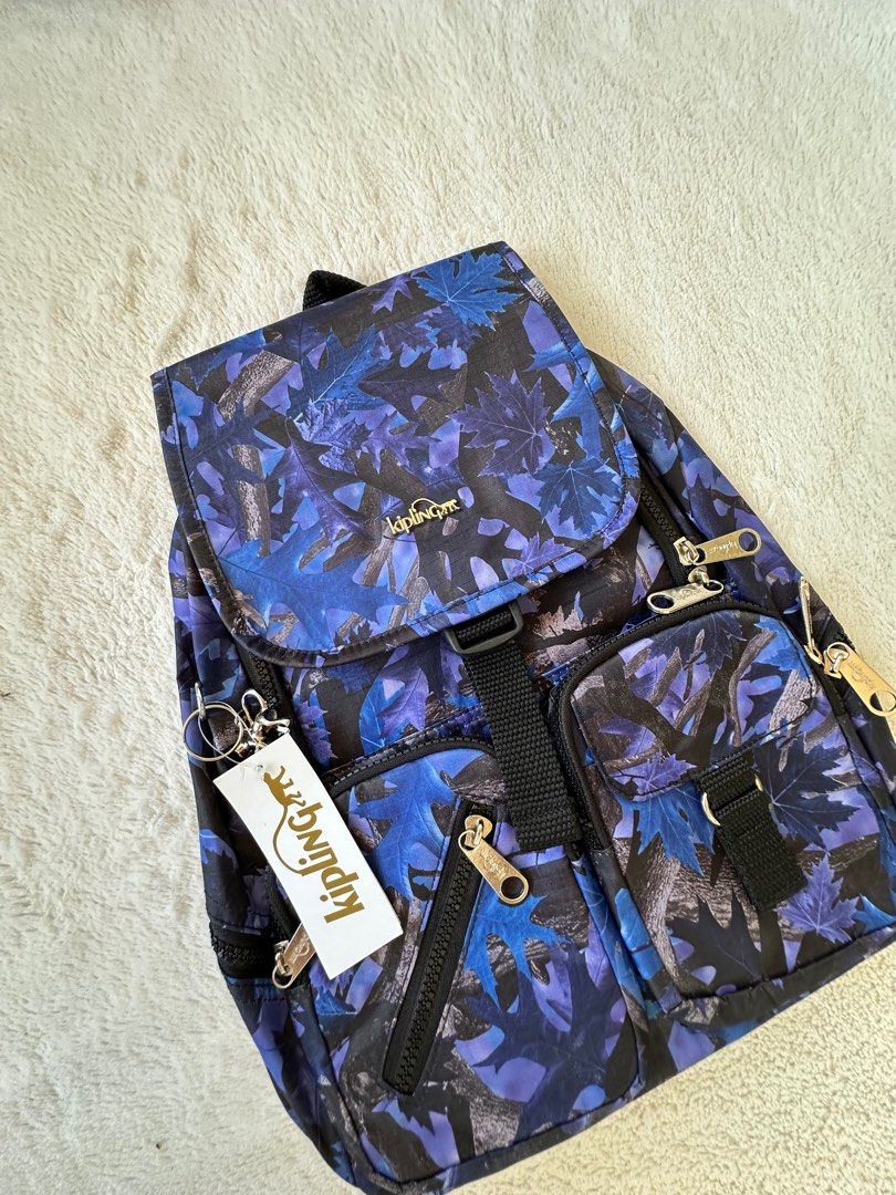 [Kipling] Violet & Blue Leaves Backpack w/ FREE SHIPPING, Women's Fashion, Bags & Wallets ...