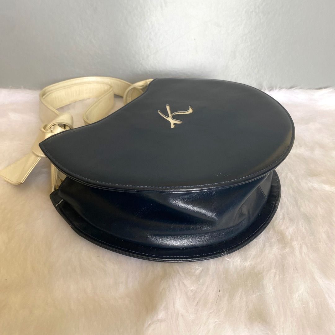 Kitamura Motomachi Vintage Navy White Half Moon Leather Shoulder Bag ...