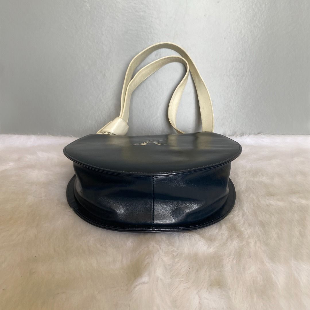 Kitamura Motomachi Vintage Navy White Half Moon Leather Shoulder Bag ...