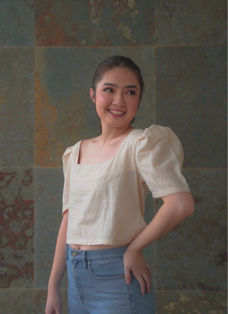 Linen Top Puff Sleeve Cropped Top Modern Filipiniana Barot Saya ...