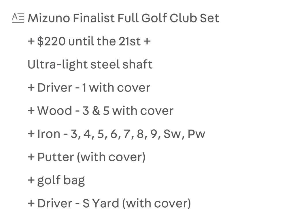 Mizuno Finalist Full Golf Club Set for Beginner, Sports Equipment ...