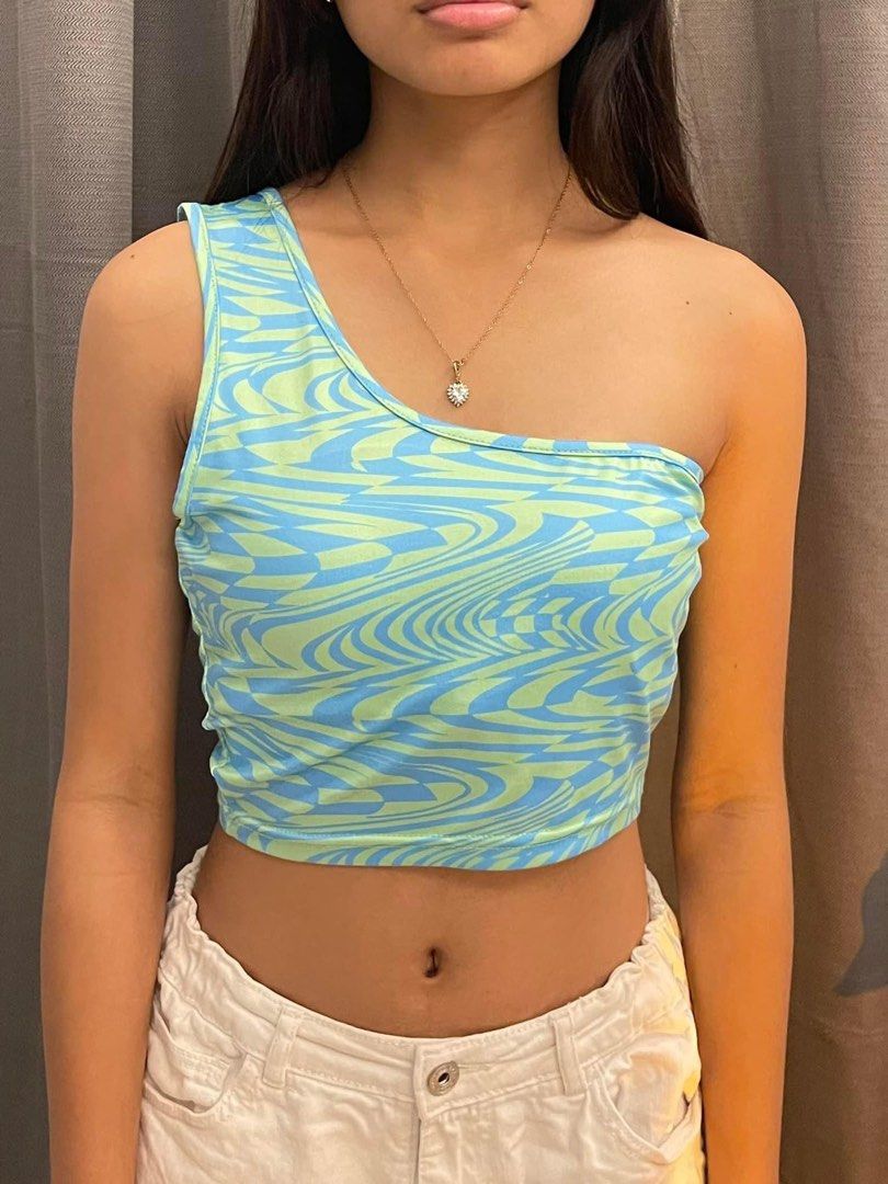 one shouldered marble top, Women's Fashion, Tops, Others Tops on Carousell