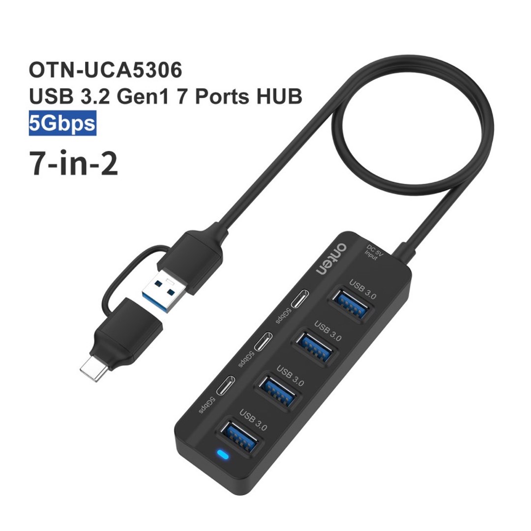 ONTEN UCA5306 7-in-2 USB / Type-C HUB Adapter 4 USB 3.0 + 3 USB-C Docking Station Data Converter ...