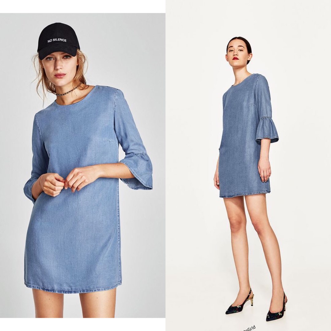Original ZARA soft denim dress Xs -small, Women's Fashion, Dresses ...