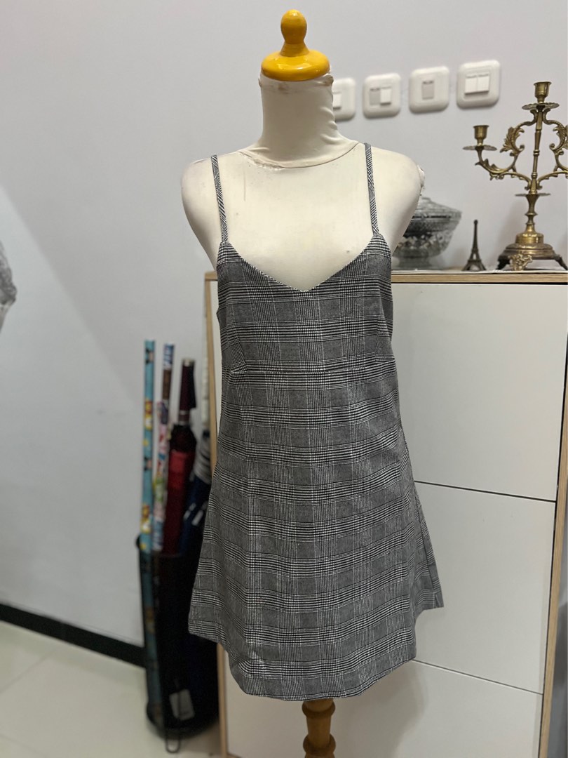 overall dress tartan / OL dress tartan LD 86cm . bagus ada furing . no defect, Fesyen Wanita ...