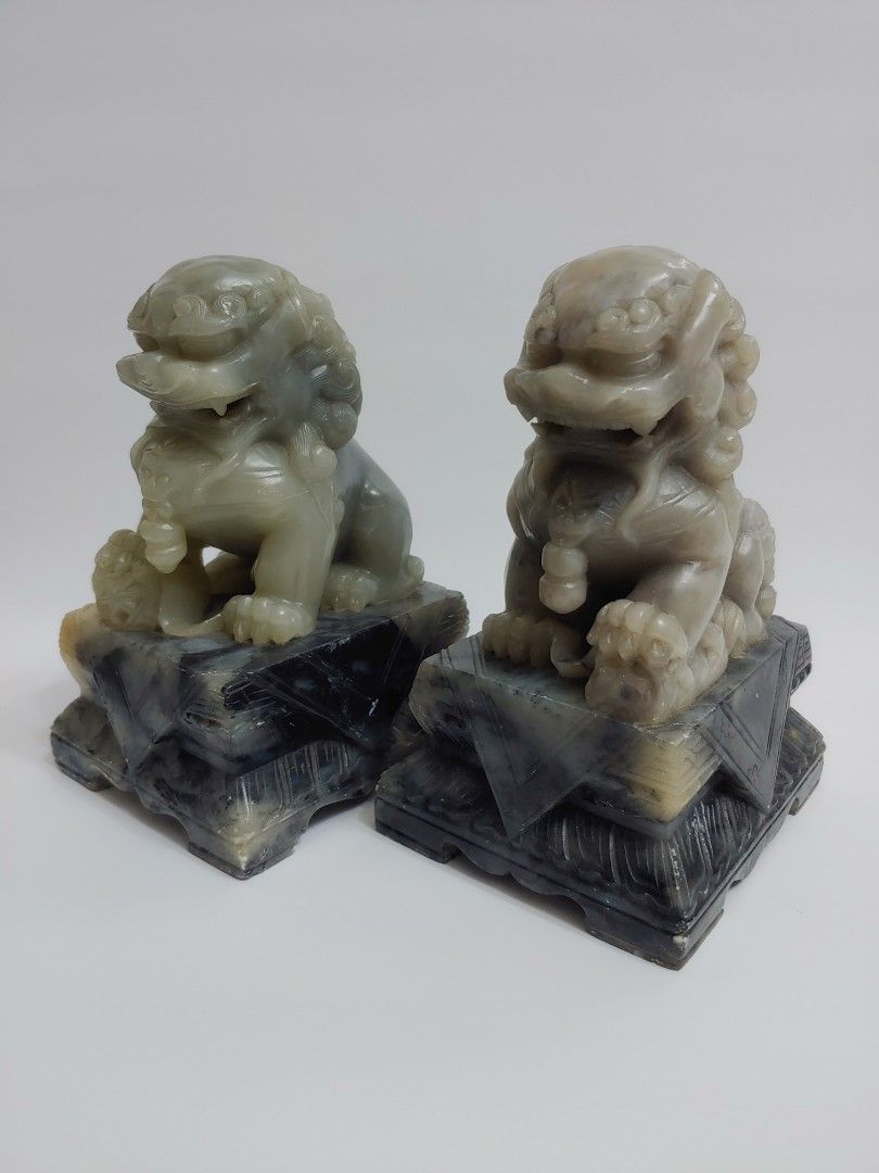 Pair of Vintage Chinese Foo Dog Bookends Hand Carved from Soapstone ...
