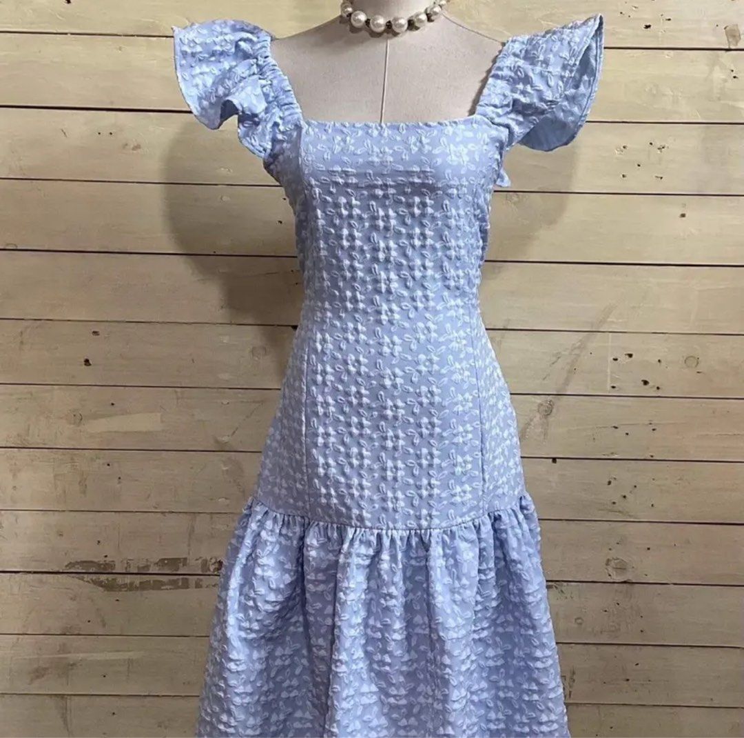 Powder Blue Butterfly Embossed Dress, Women's Fashion, Dresses & Sets ...