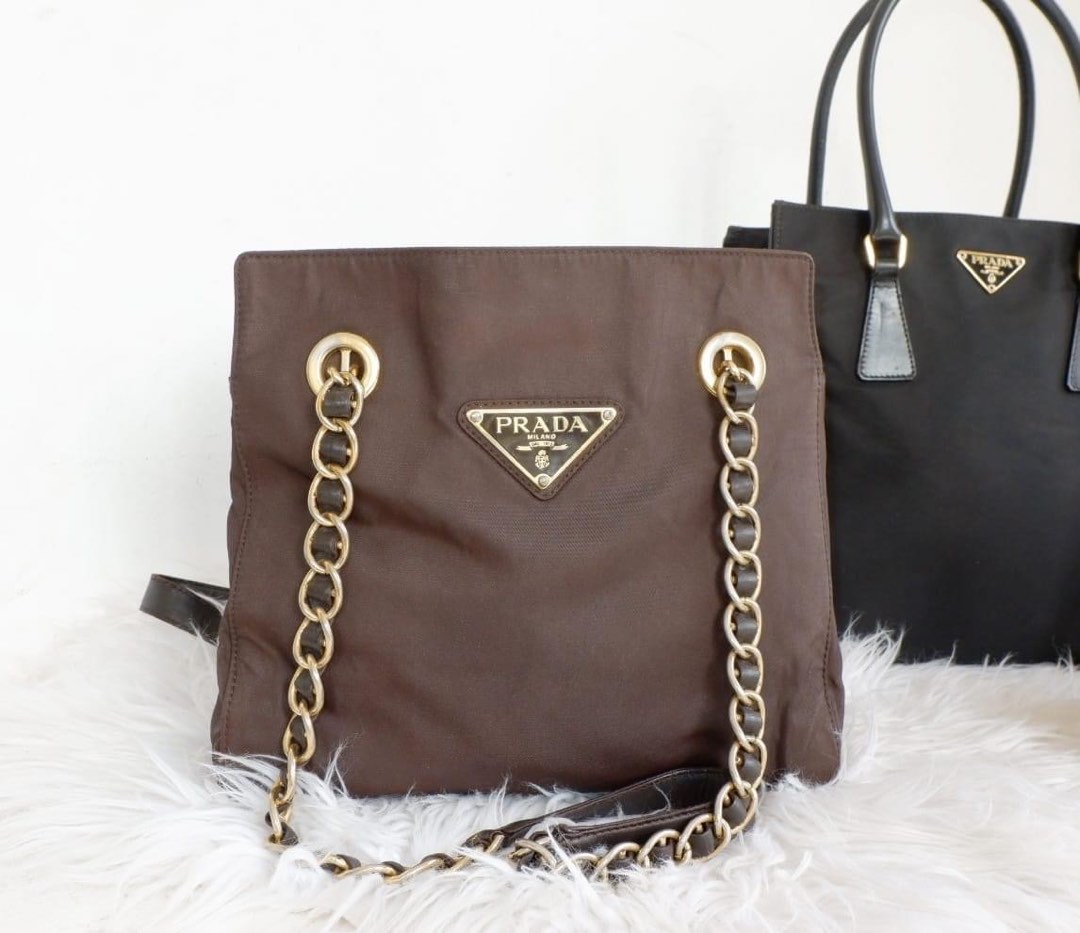 PRADA SMALL NYLON CHAIN TOTE, Luxury, Bags & Wallets on Carousell