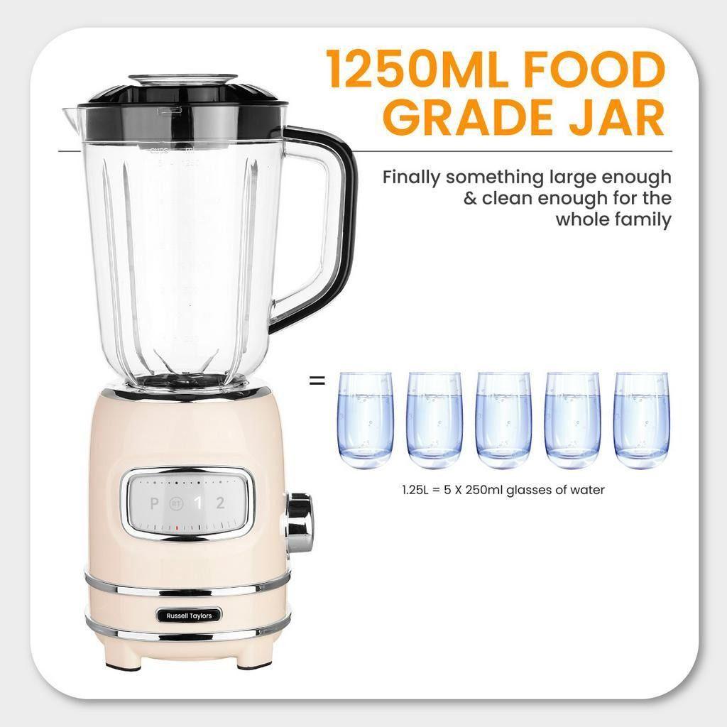 Russell Taylors High-Speed Retro Table Blender (1.25L) TB1 Cream Color ...