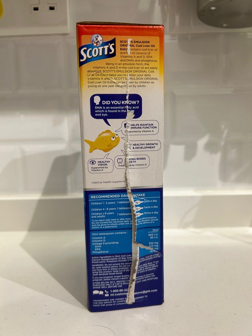 Scott’s Emulsion Cod Liver Oil Extra DHA & EPA 400mlx2, Health ...