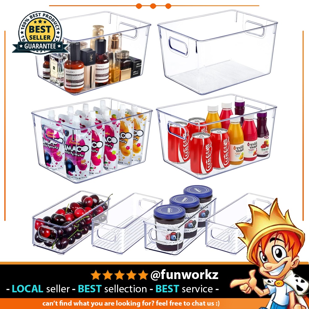 Set of 8 Clear Plastic Storage Bins, 4 Large and 4 Small Stackable ...