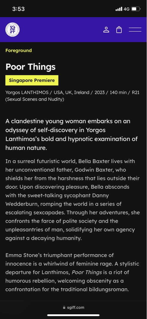 SGIFF 2023 Poor Things, Tickets & Vouchers, Event Tickets on Carousell